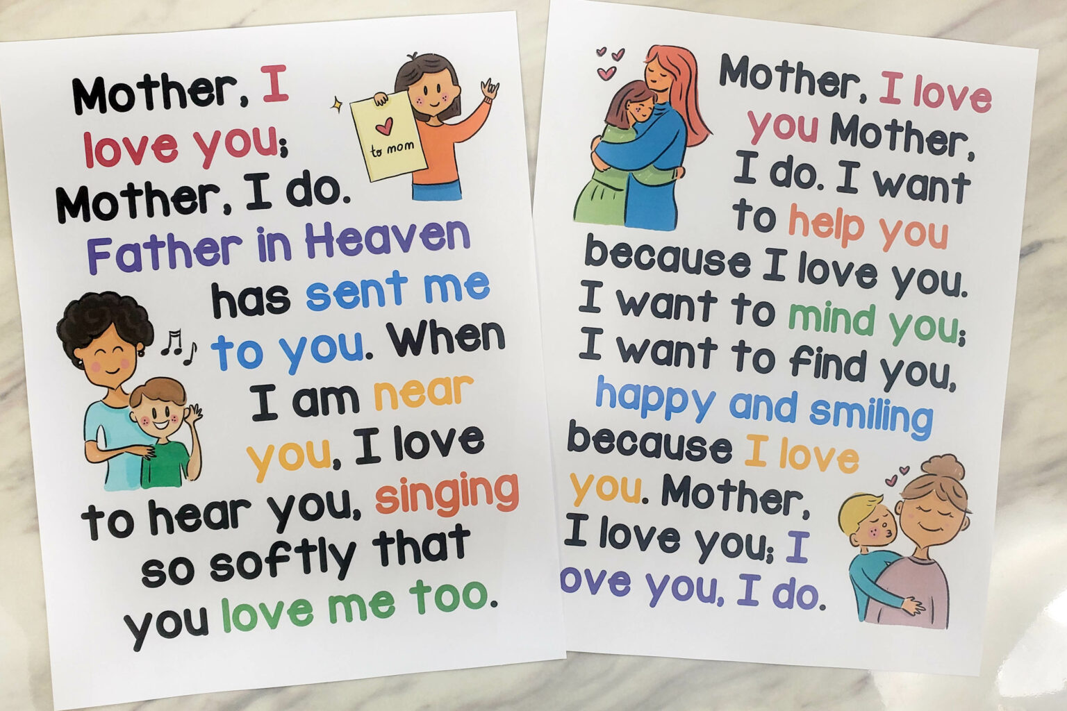 Mother, I Love You Flip Chart & Lyrics - Primary Singing